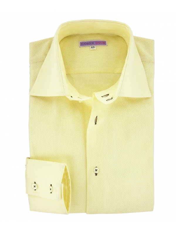 Chemise sélection homme unie jaune à micro jacquards