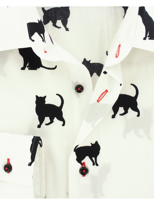 Chemise cintrée blanche imprimés chats
