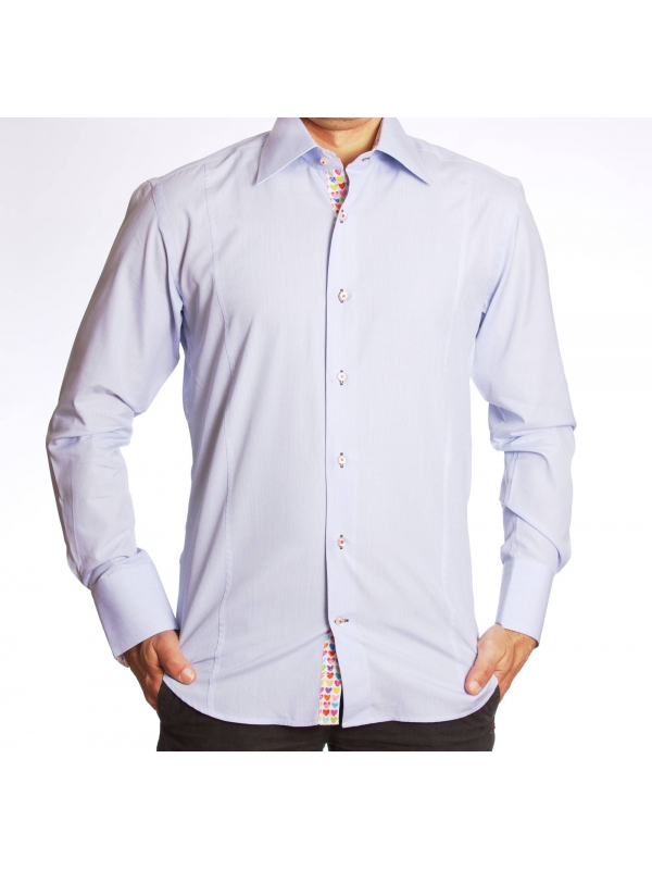 Men's light blue patterned shirt with a multicolored heart patterned ...