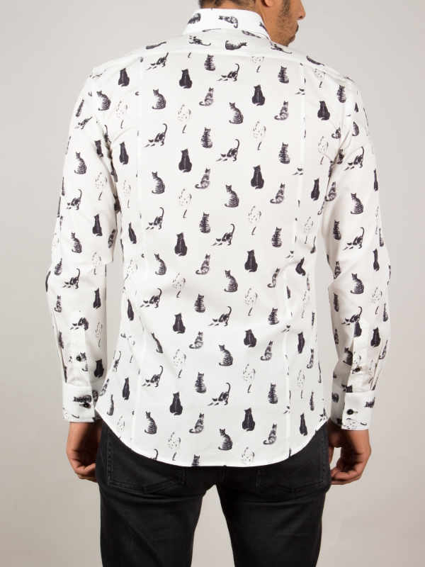Men's fitted shirt with cats prints