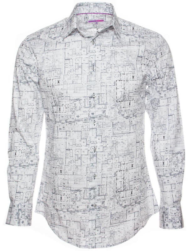 Men's fitted shirt with architectural plan print