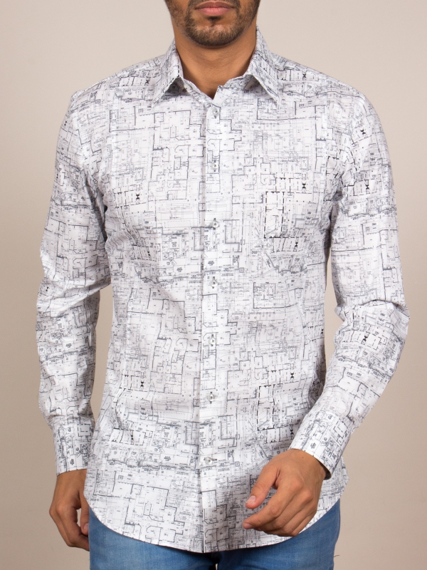 Men's fitted shirt with architectural plan print