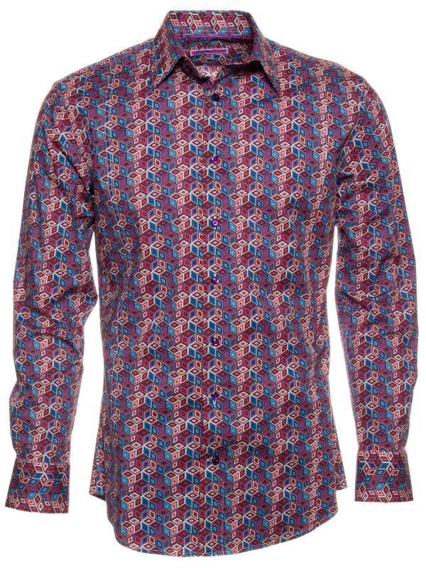 Men's fitted shirt with geometrical square print