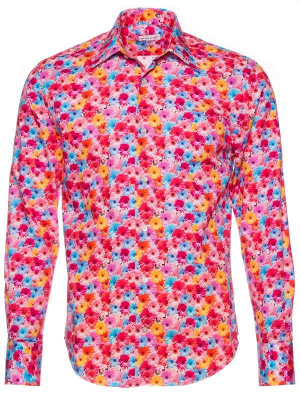 Chemise fleurs multicolores ajustée