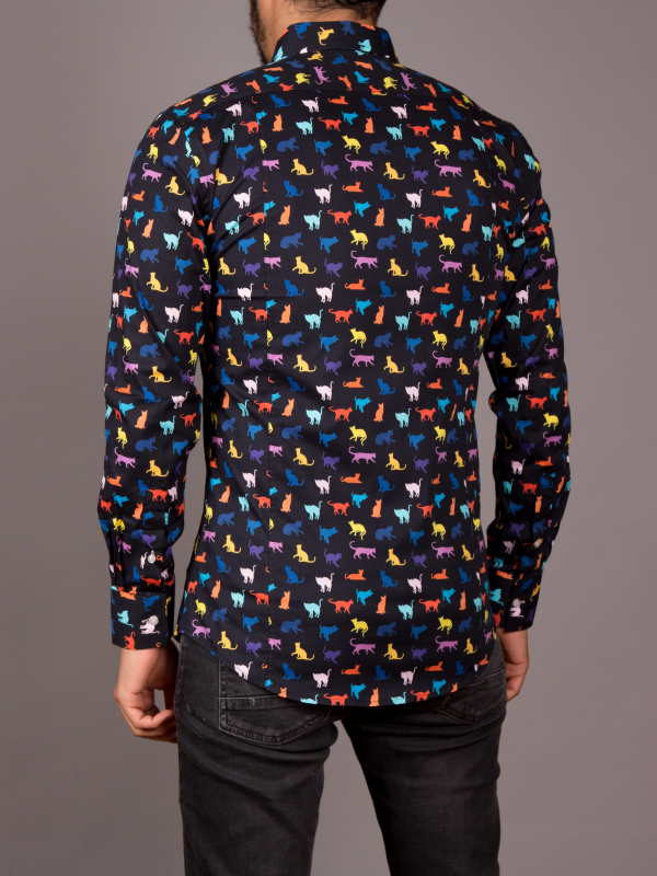 Men's slim fit shirt with cat print