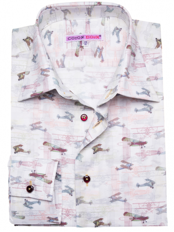 Men's regular fit shirt with airplane print