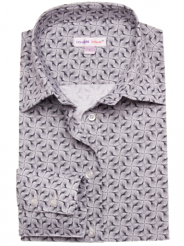 Women's fitted shirt with black and white geometric shape print